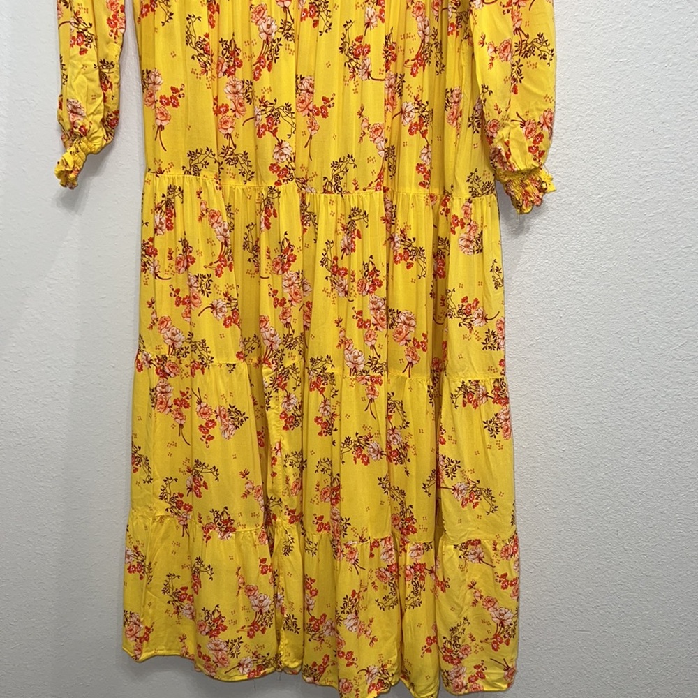Zara Yellow Floral Tiered Midi Dress - Gem